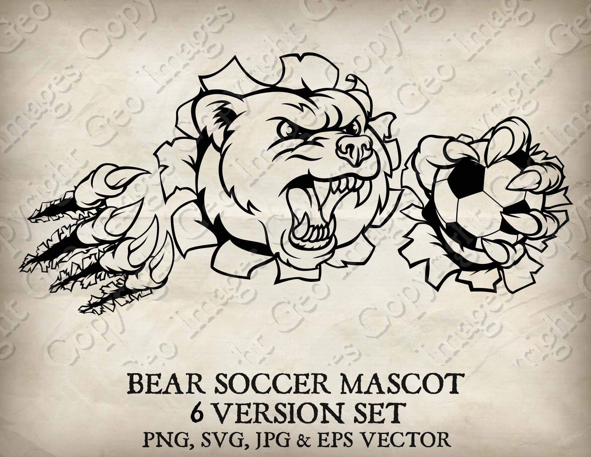 Bear Grizzly Soccer Football Ball Claws Mascot Bears Logo Cartoon. 6 ...