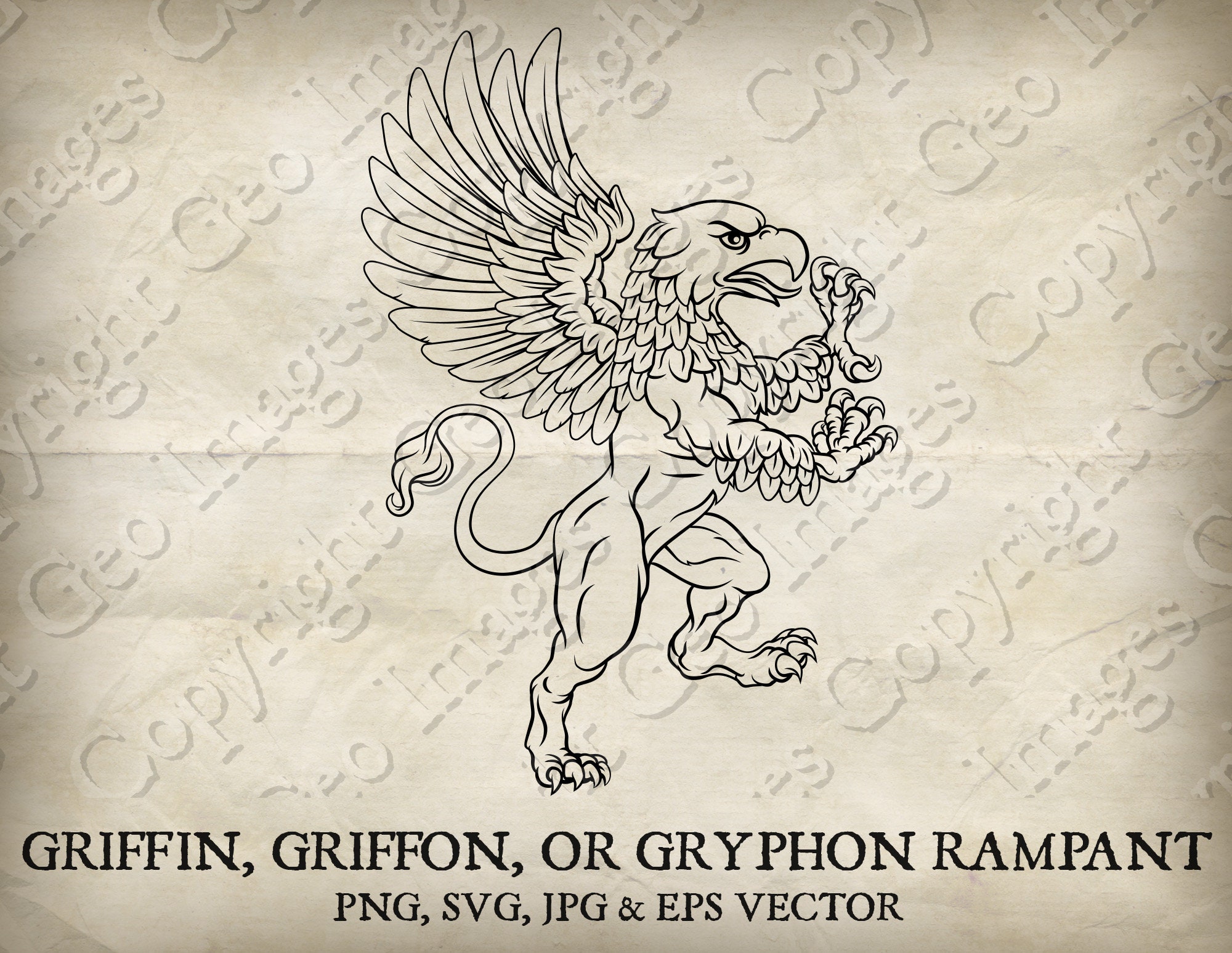 Griffin, Gryphon, Griffon Standing Rampant Heraldic Crest Coat of Arms ...