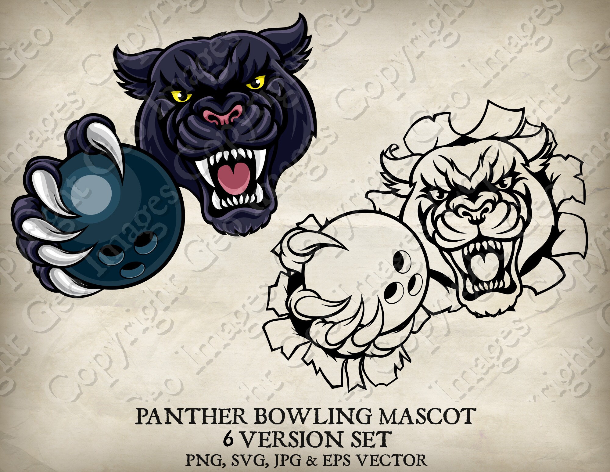 Panther Holding Bowling Ball Mascot Jaguar Panthers Logo Cartoon. 6 ...