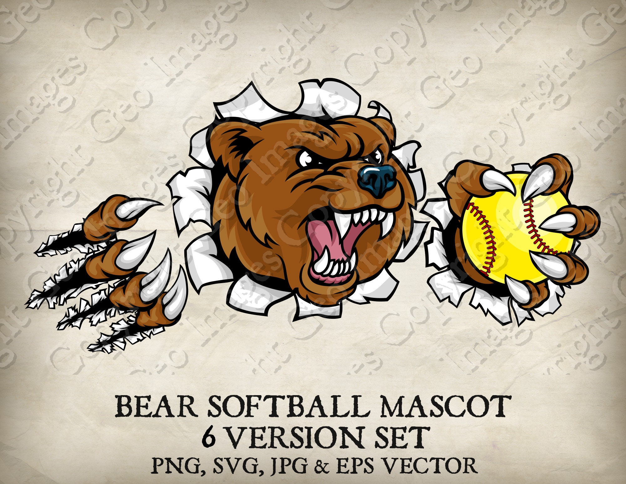 Bear Grizzly Softball Ball Claws Mascot Bears Logo Cartoon. 6 Versions ...
