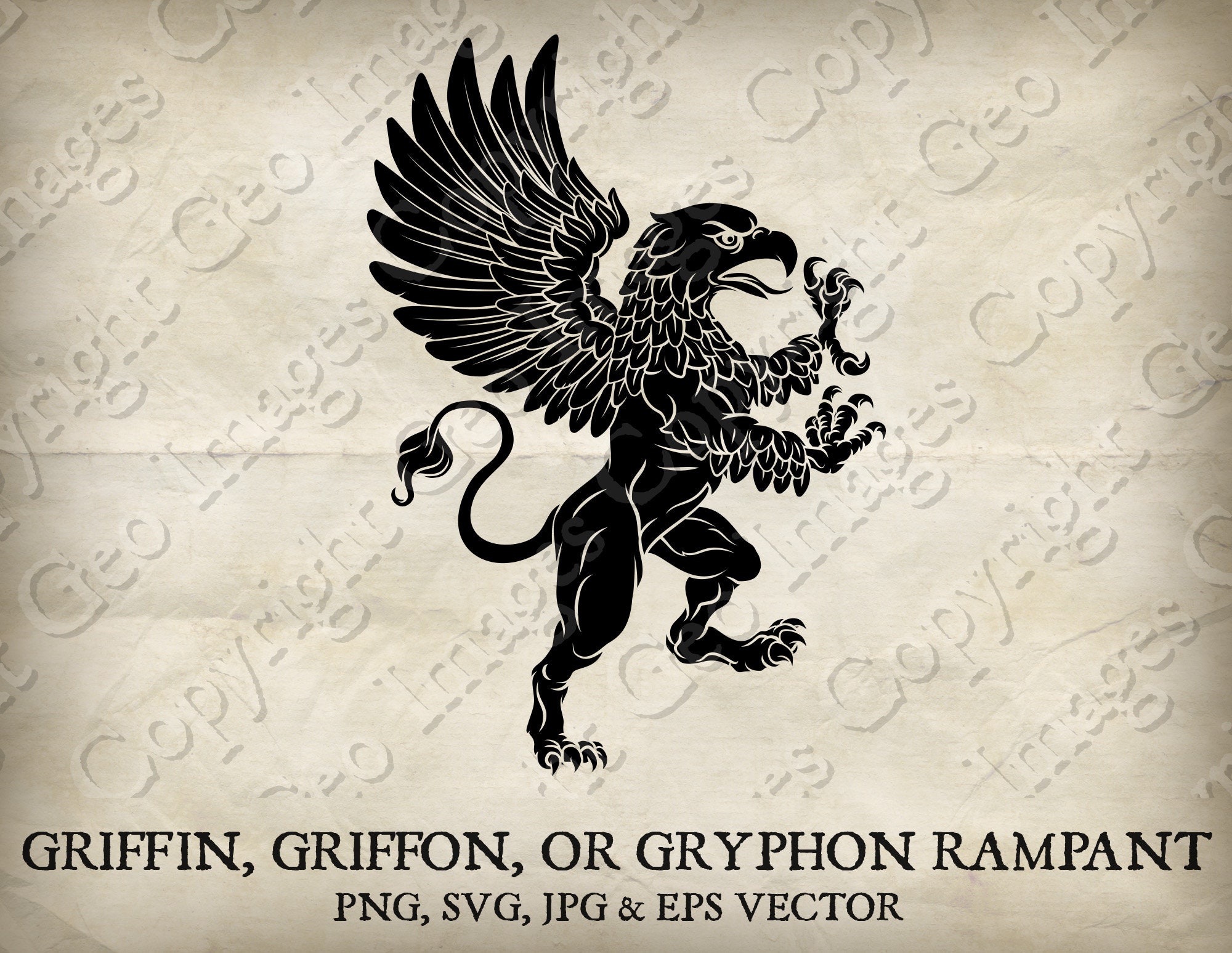 Griffin, Gryphon, Griffon Standing Rampant Heraldic Crest Coat of Arms ...