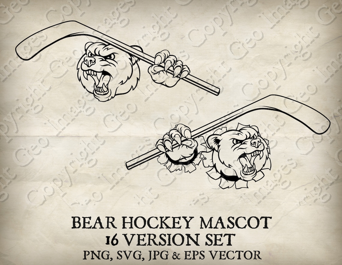 Bear Grizzly Hockey Mascot Bears Logo Cartoon. 16 Versions. Holding Ice ...