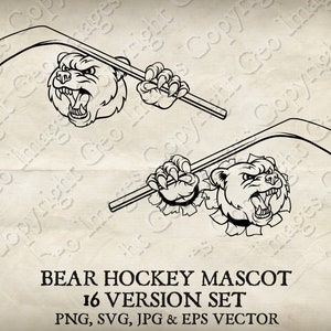 Bear Grizzly Hockey Mascot Bears Logo Cartoon. 16 Versions. Holding Ice ...
