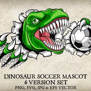 Dinosaur T Rex Raptor Holding Soccer Football Ball in Claw Mascot Logo ...
