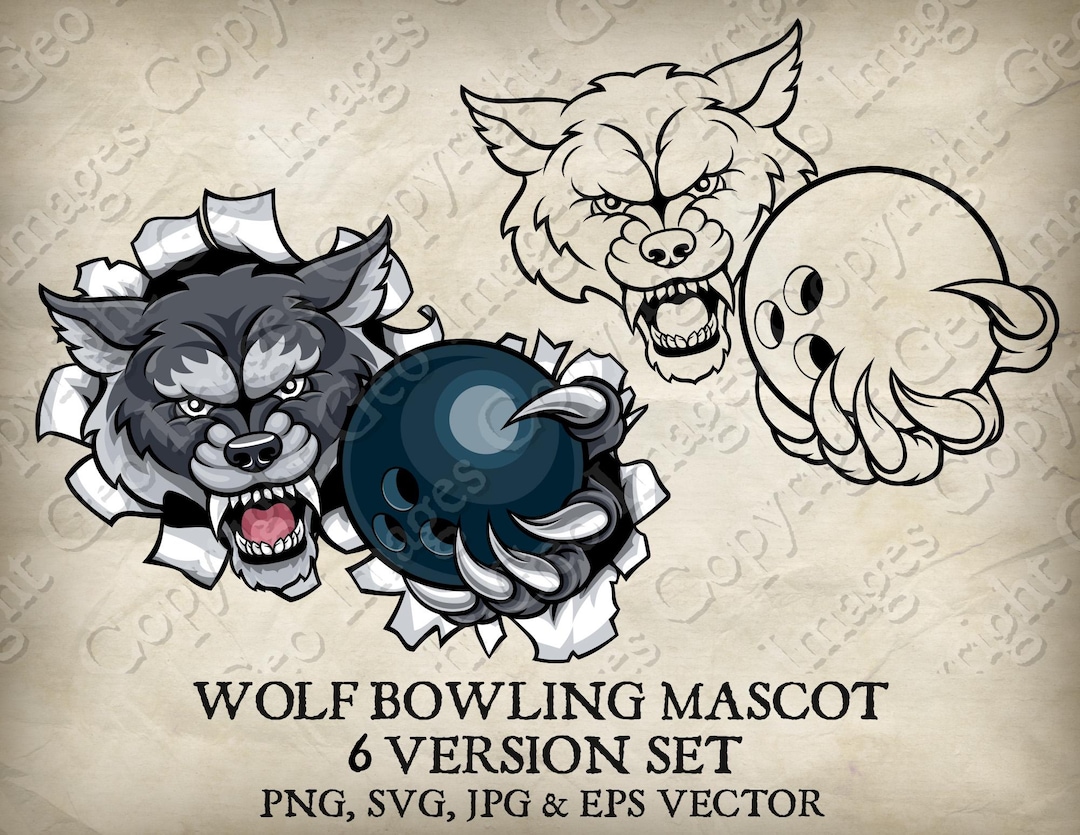 Wolf Holding Bowling Ball Team Mascot Timber Wolves Logo Cartoon. 6 ...