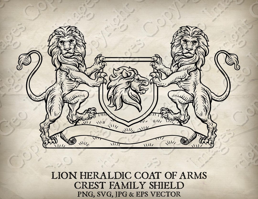 Lion Crest Coat of Arms Rampant Lions Royal Knight Heraldry Heraldic ...