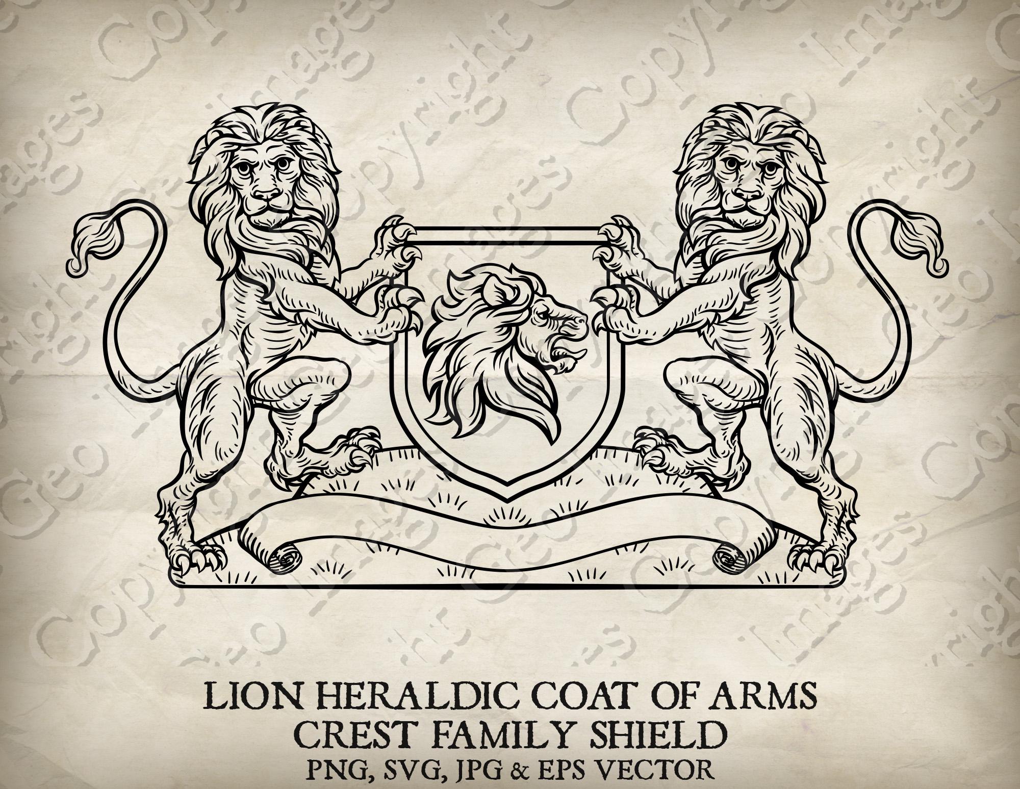 Lion Crest Coat of Arms Rampant Lions Royal Knight Heraldry Heraldic ...