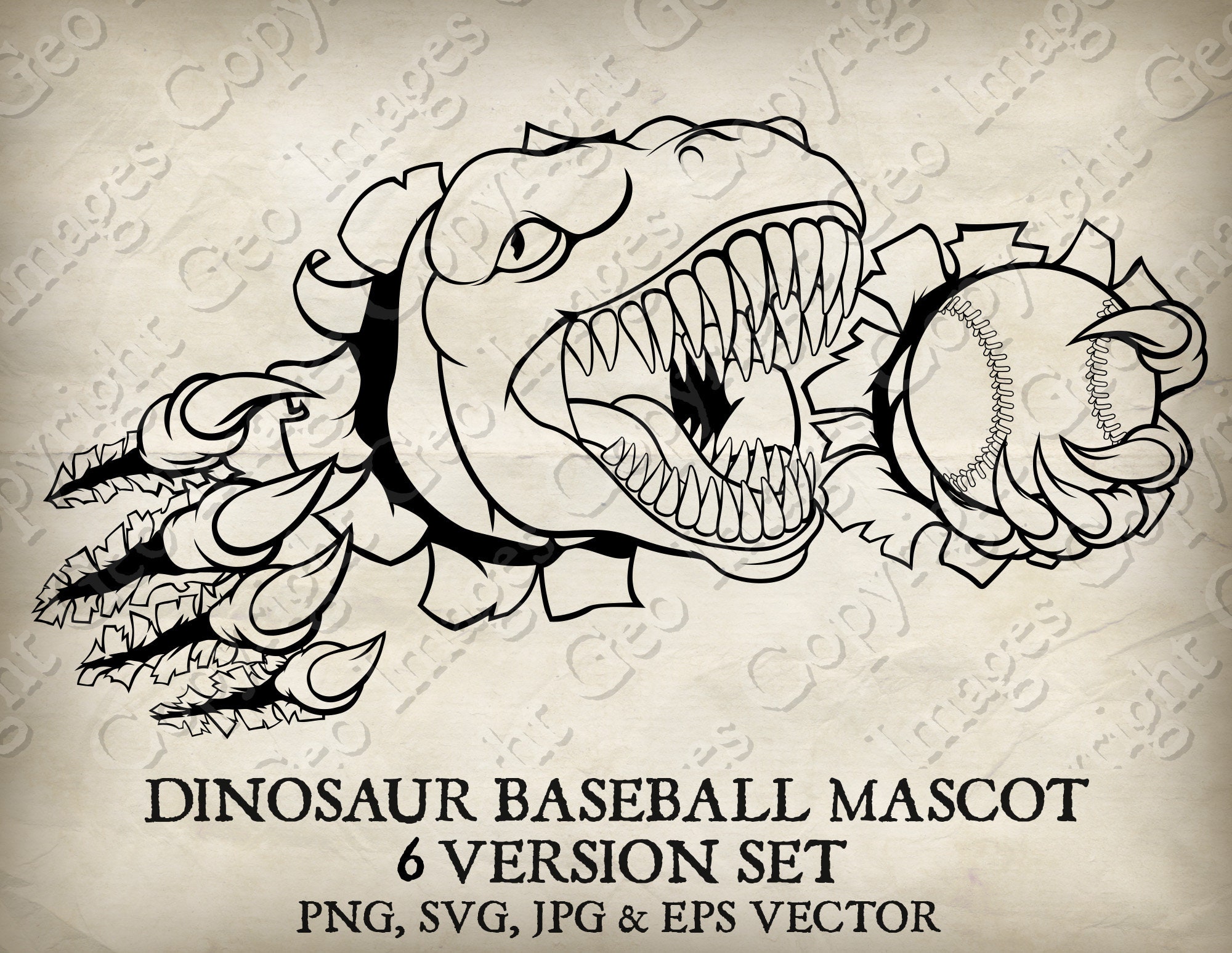 Dinosaur T Rex Raptor Holding Baseball Ball in Claw Team Mascot Logo ...