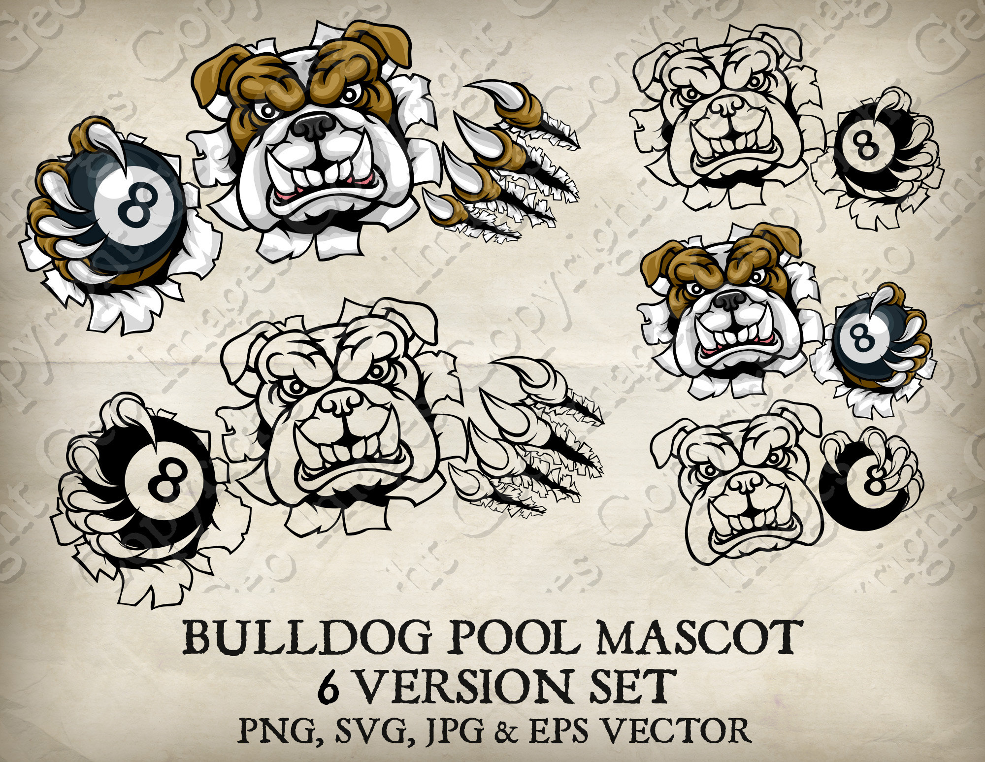 Bulldog Dog Holding Pool 8 Ball in Claw Mascot Bulldogs Face Cartoon ...
