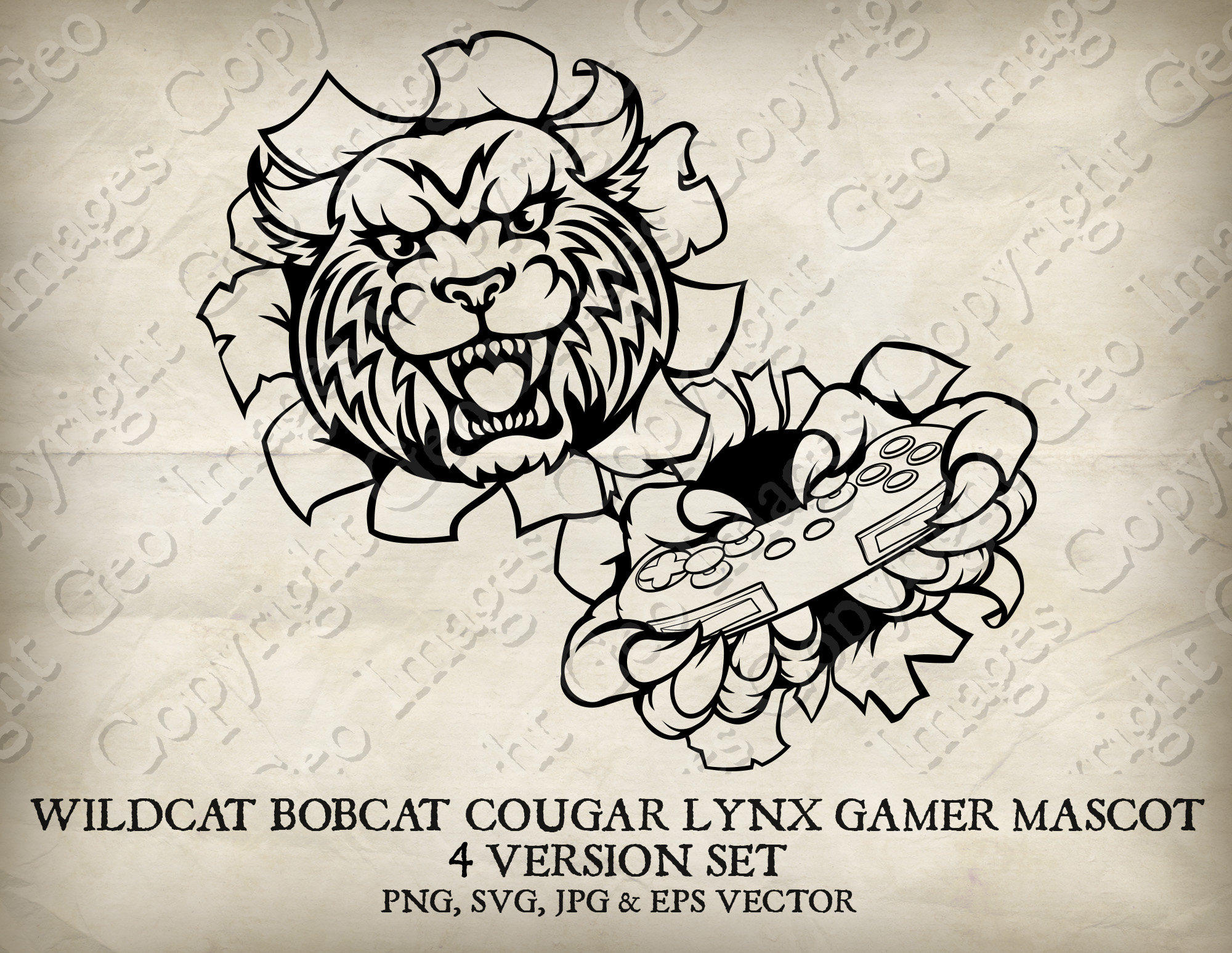 Wildcat Bobcat Cougar Lynx Lion Gamer Holding Video Game Controller ...