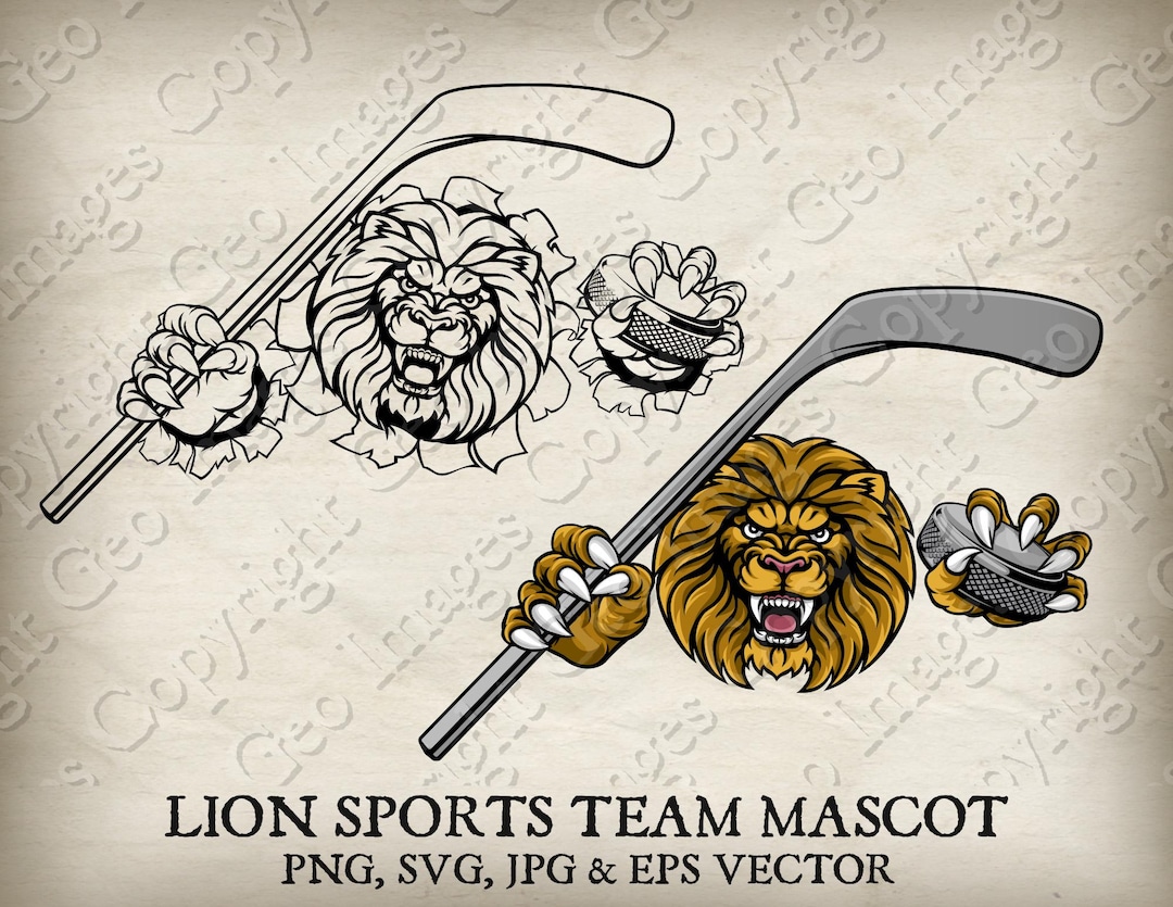 Lion Ice Hockey Claws Mascot Hockey Stick Puck Lions Sports Team Logo ...