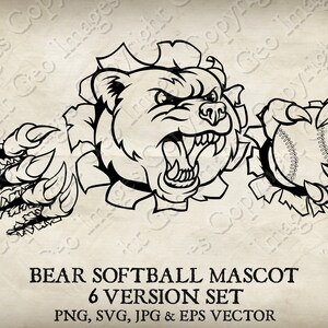 Bear Grizzly Softball Ball Claws Mascot Bears Logo Cartoon. 6 Versions ...