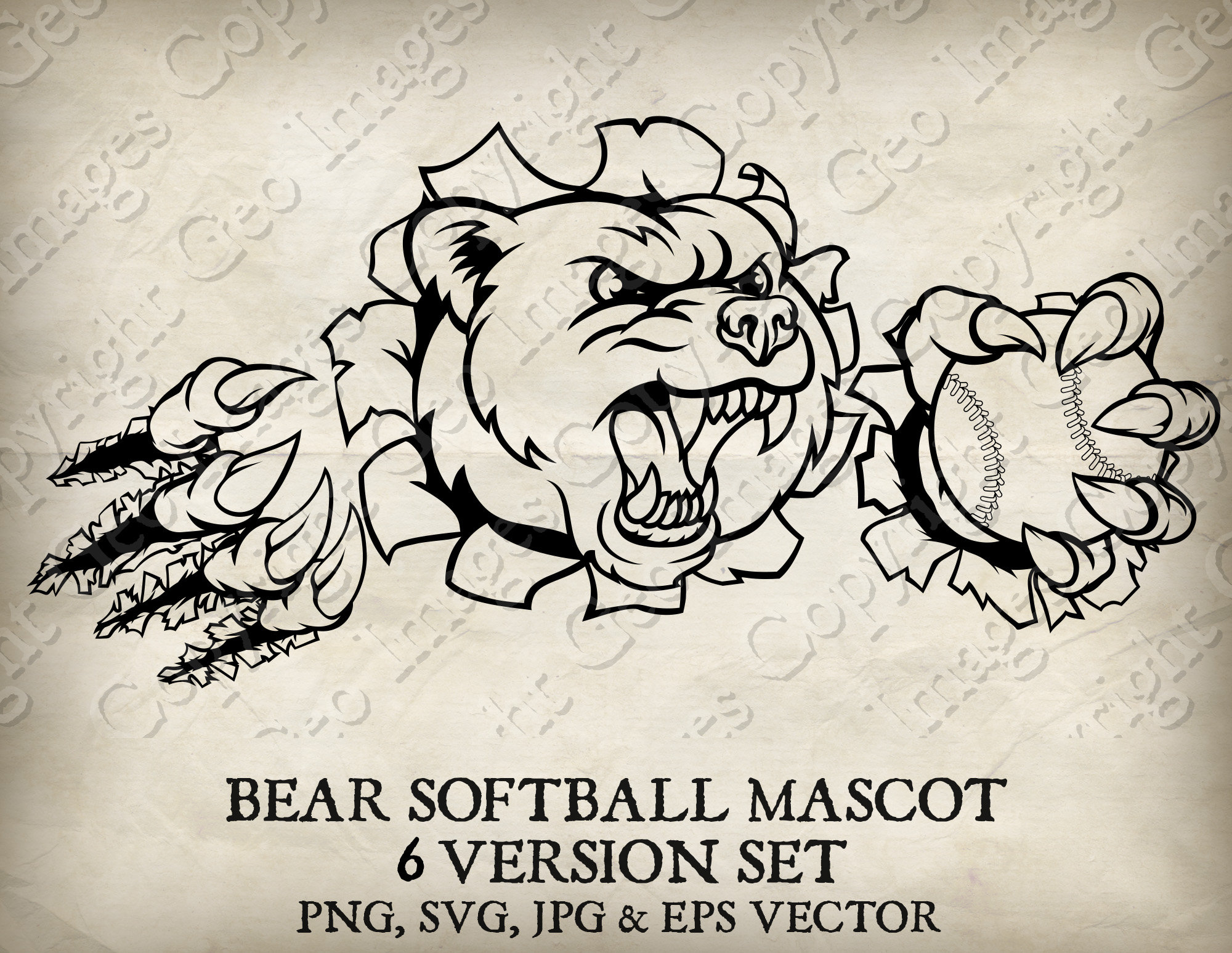 Bear Grizzly Softball Ball Claws Mascot Bears Logo Cartoon. 6 Versions ...