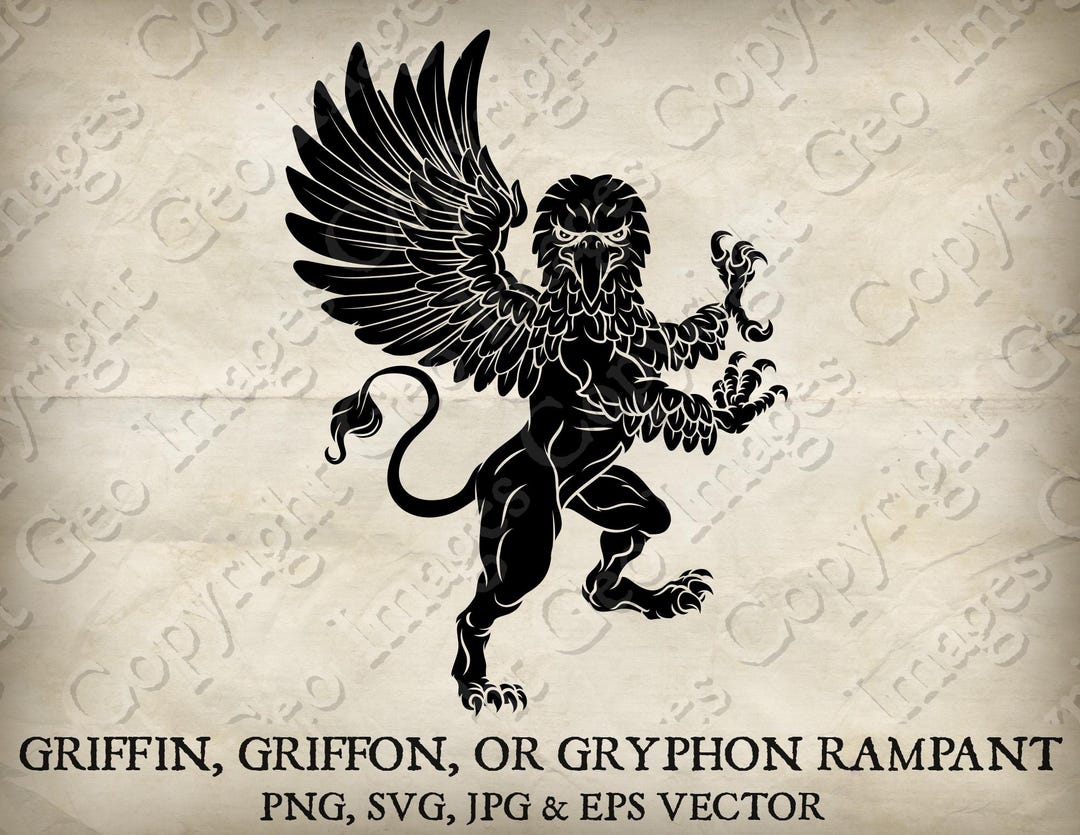Griffin, Gryphon, Griffon Standing Rampant Heraldic Crest Coat of Arms ...