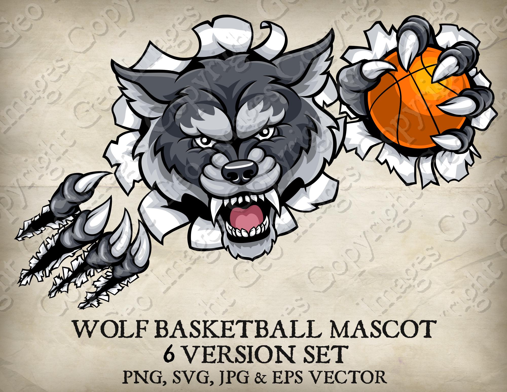 Wolf Holding Basketball Ball Team Mascot Timber Wolves Logo Cartoon. 6 ...