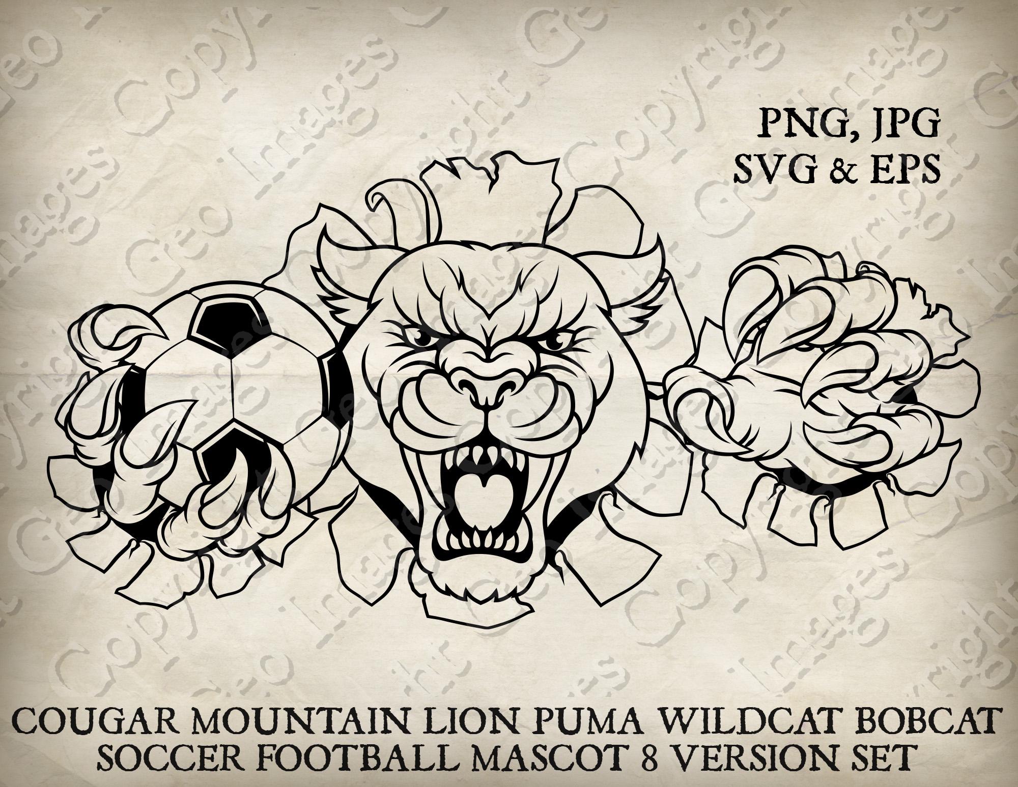 Cougar Wildcat Bobcat Puma Mountain Lion Holding Soccer Football Ball ...