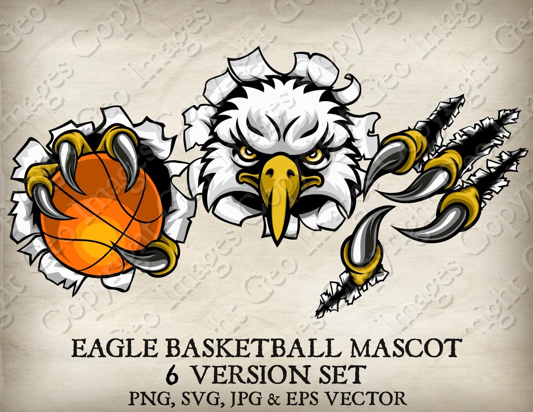 Eagle Hawk Falcon Bird Holding Basketball Ball Claws Sports Mascot Bald ...