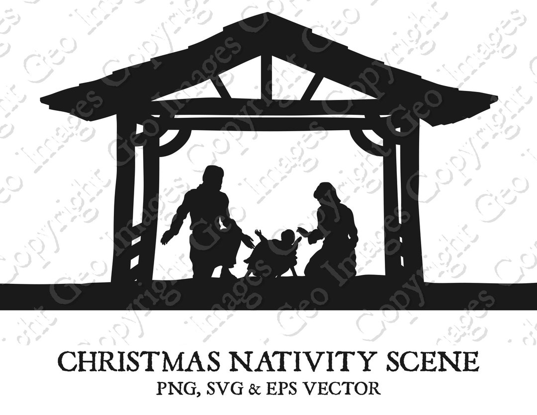 Silueta del pesebre navideño. El Niño Jesús, María, José en el Pesebre ...