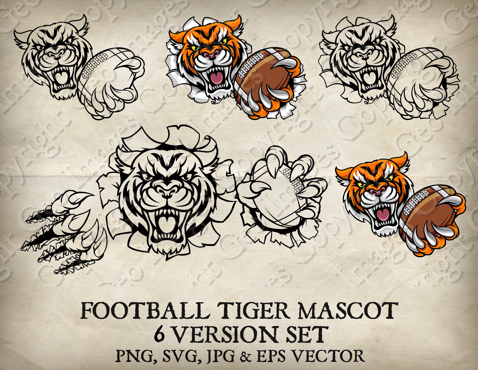 Tiger Holding American Football Ball in Claws Mascot Tigers Logo ...