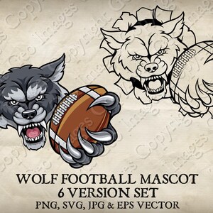 Wolf Holding American Football Ball Team Mascot Wolves Logo Cartoon. 6 ...