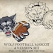 Wolf Holding American Football Ball Team Mascot Wolves Logo Cartoon. 6 ...
