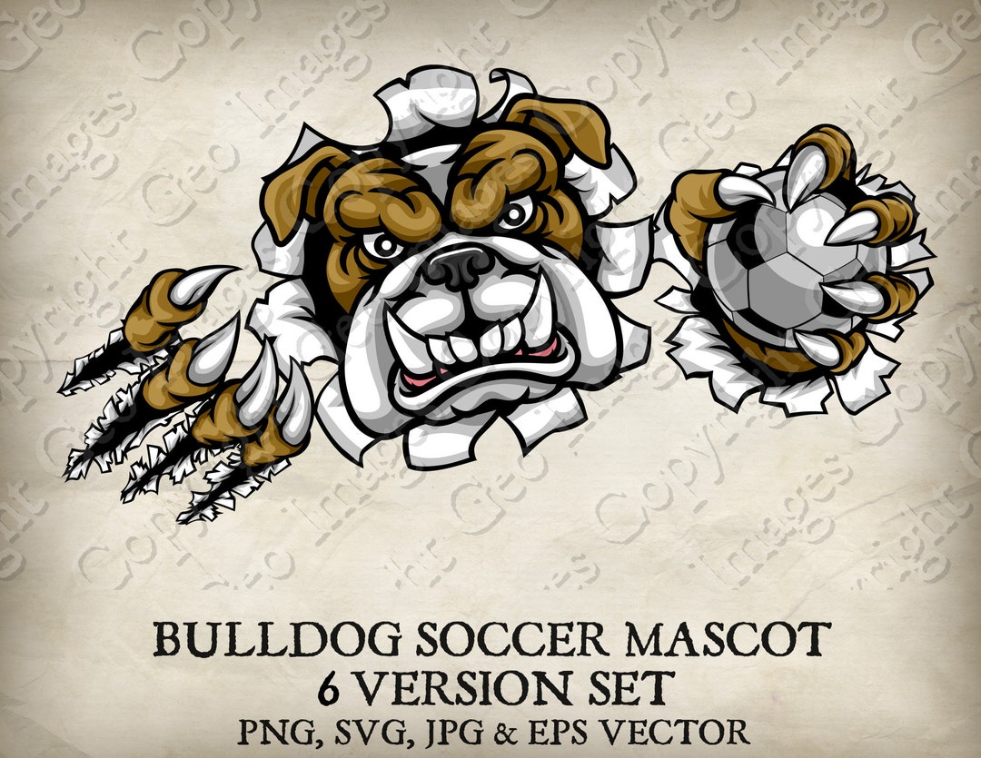 Bulldog Dog Holding Soccer Football Ball in Claw Mascot Bulldogs ...