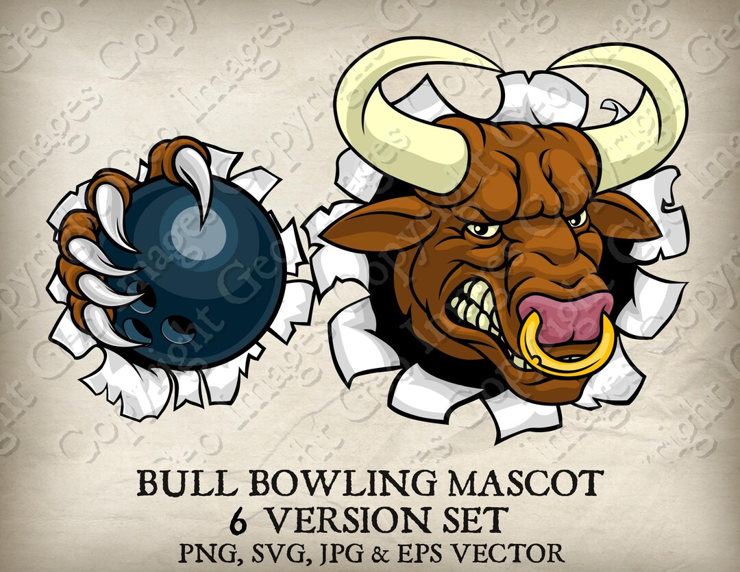 Bull Bowling Mascot Minotaur Buffalo Cow Holding Bowling Ball Angry ...