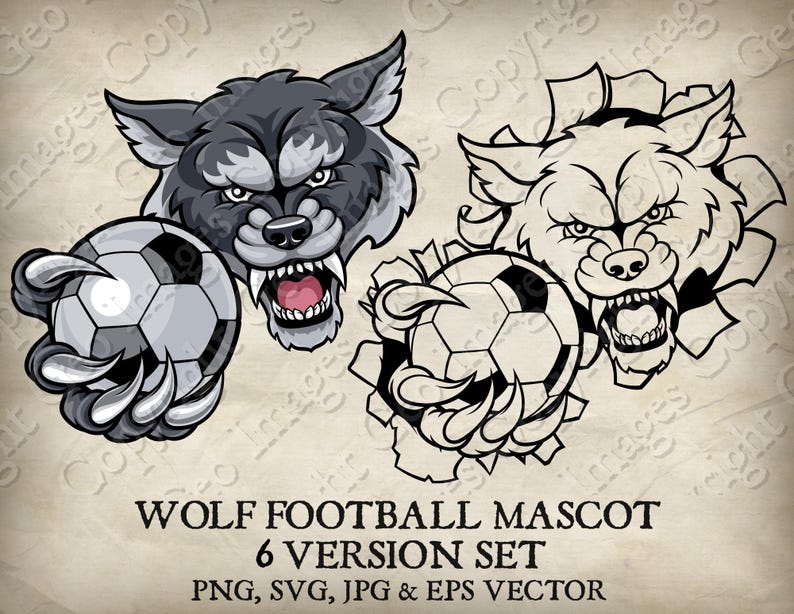 Wolf Holding Soccer Football Ball Team Mascot Wolves Logo Cartoon. 6 ...