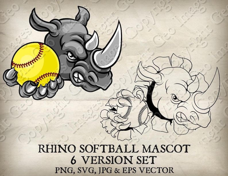 Rhino Rhinoceros Softball Baseball Ball Sports Mascot Rhinos Sport Logo ...