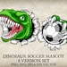 Dinosaur T Rex Raptor Holding Soccer Football Ball in Claw Mascot Logo ...