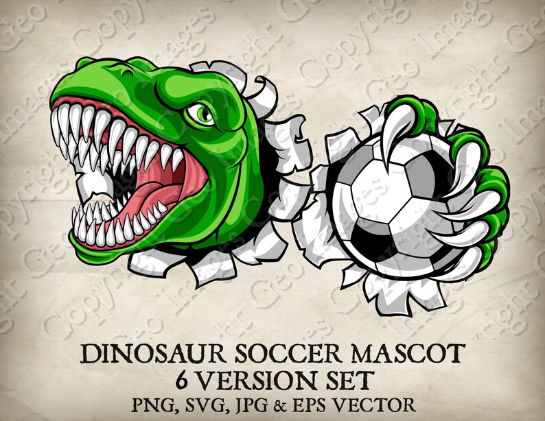 Dinosaur T Rex Raptor Holding Soccer Football Ball in Claw Mascot Logo ...
