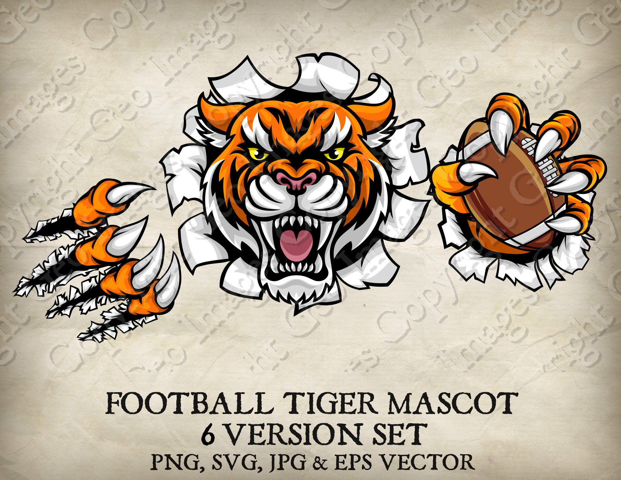 Tiger Holding American Football Ball in Claws Mascot Tigers Logo ...