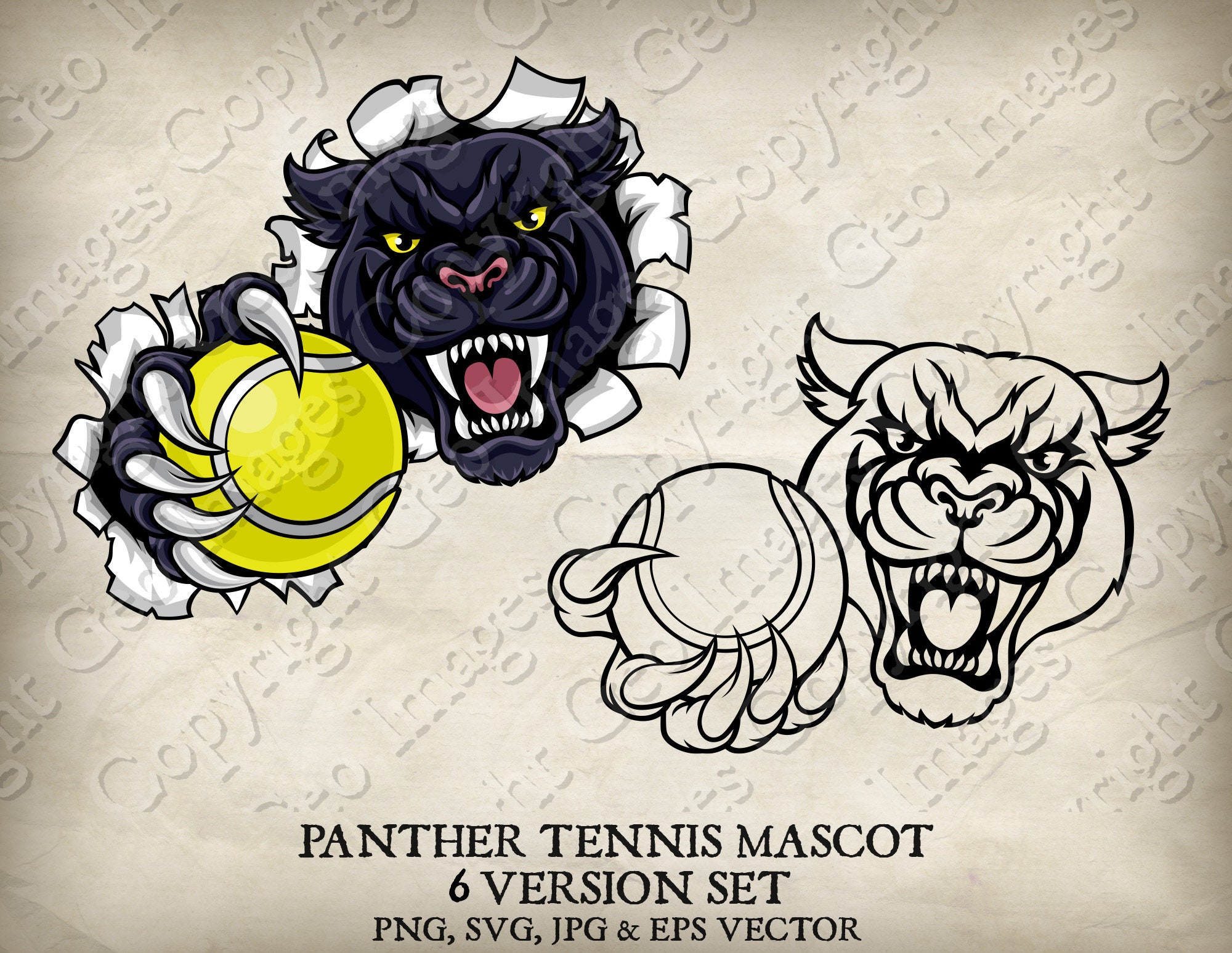 Panther Holding Tennis Ball Mascot Jaguar Panthers Logo Cartoon. 6 ...