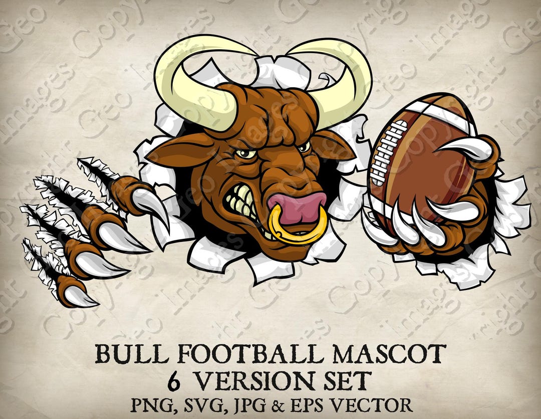 Bull Minotaur Buffalo Cow Holding American Football Ball Angry Sports ...