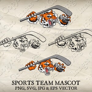 Tiger Hockey Mascot Tigers Logo Cartoon. 16 Versions. Holding Ice ...