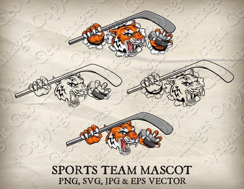 Tiger Hockey Mascot Tigers Logo Cartoon. 16 Versions. Holding Ice ...