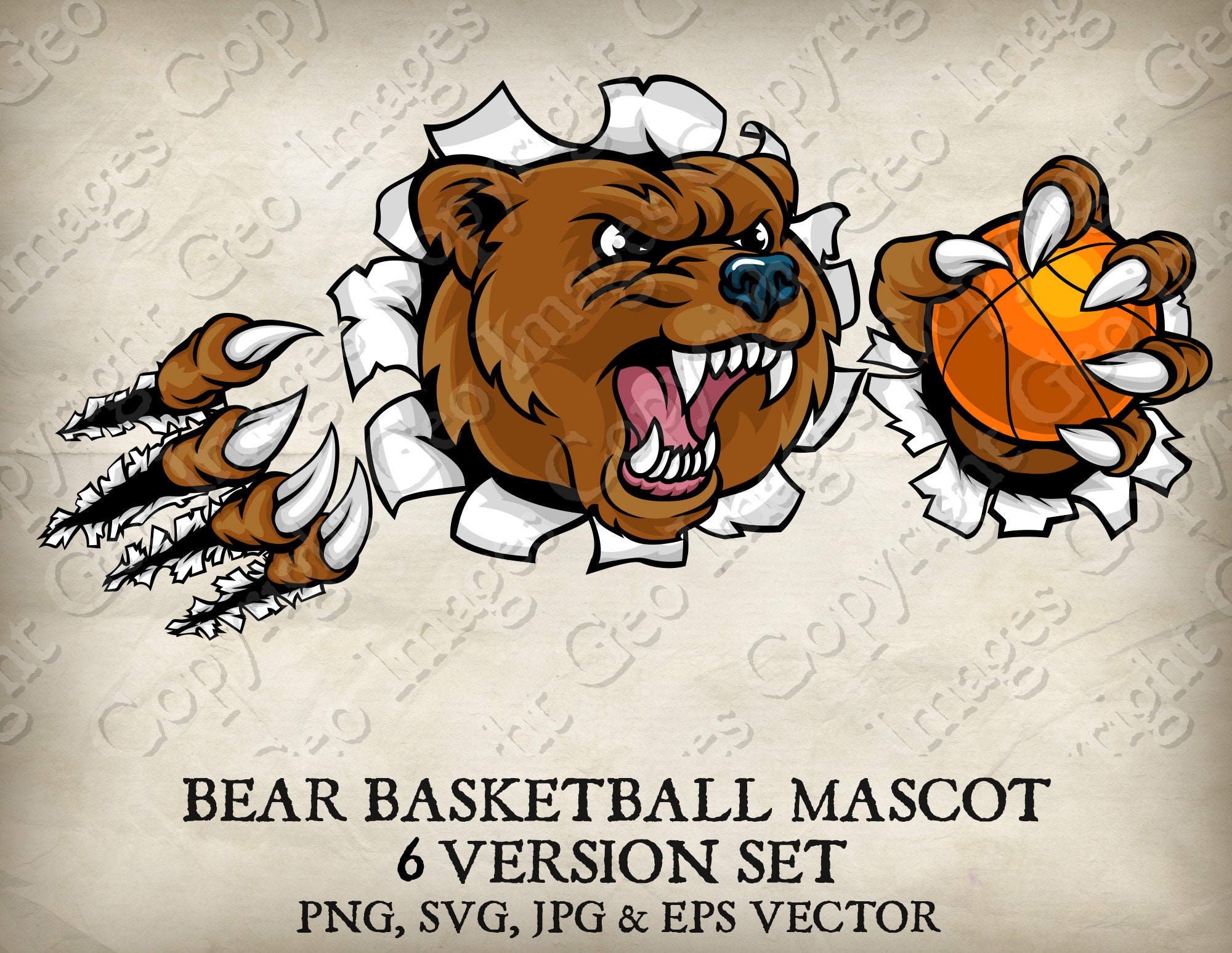 Bear Grizzly Basketball Ball Claws Mascot Bears Logo Cartoon. 6 ...