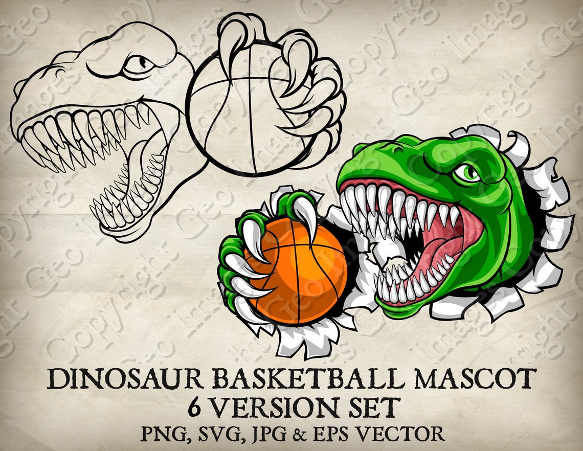Dinosaur T Rex Raptor Holding Basketball Ball in Claw Team Mascot Logo ...