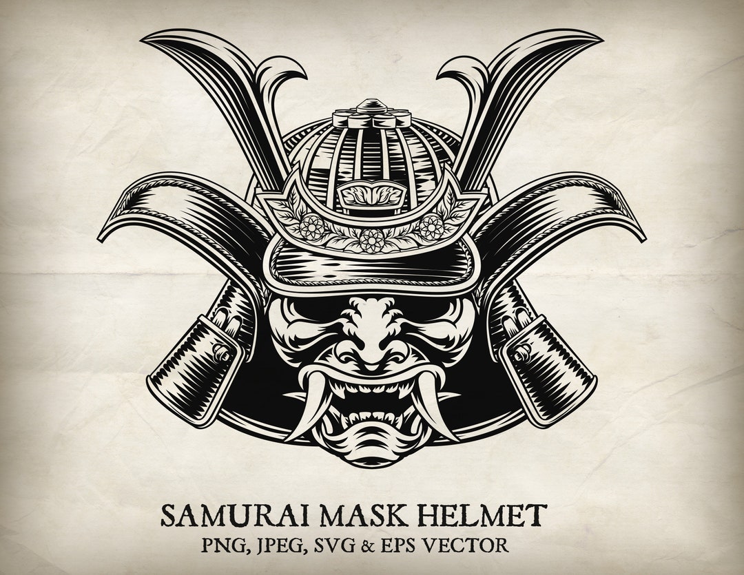 Samurai Mask Japanese Warrior Head Vector Helmet. With Individual PNG ...