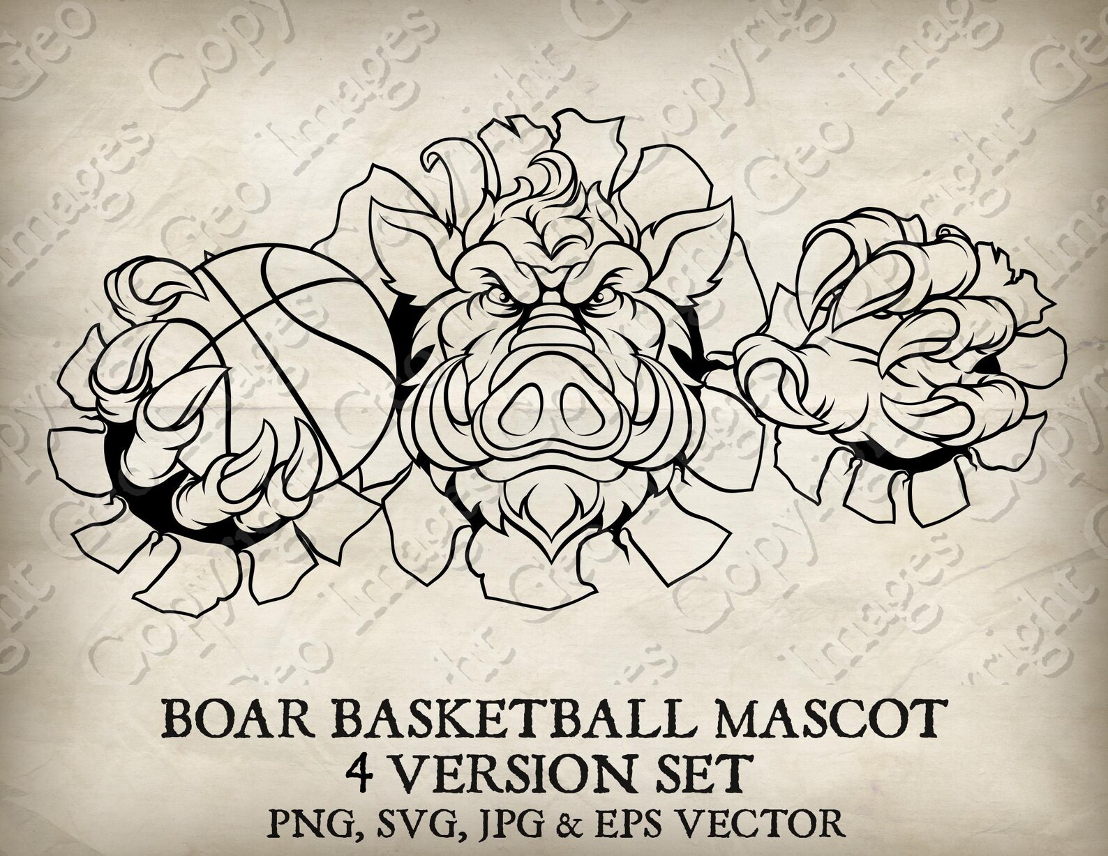 Wild Boar Razorback Warthog Hog Pig Basketball Ball Claws Mascot Boars ...