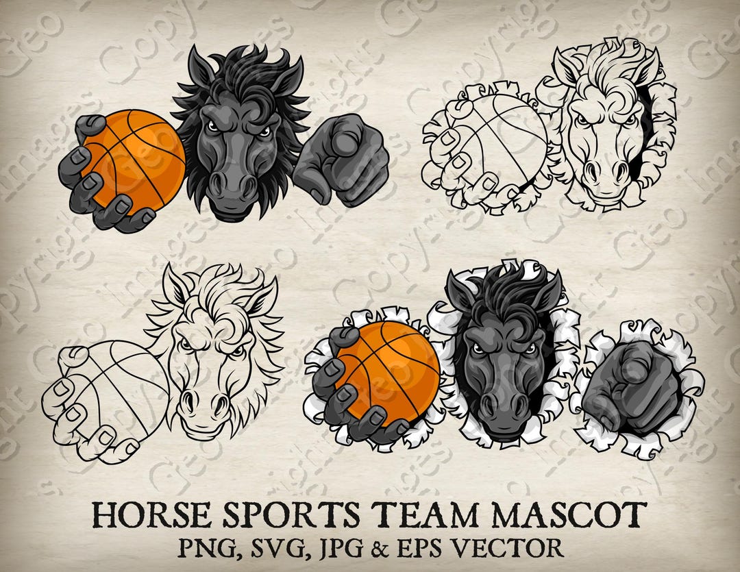 Black Horse Basketball Mustang Bronco Stallion Holding Ball Sports Team ...