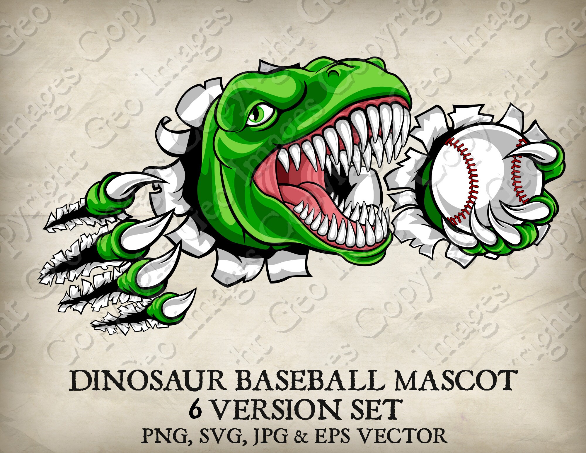 Dinosaur T Rex Raptor Holding Baseball Ball in Claw Team Mascot Logo ...