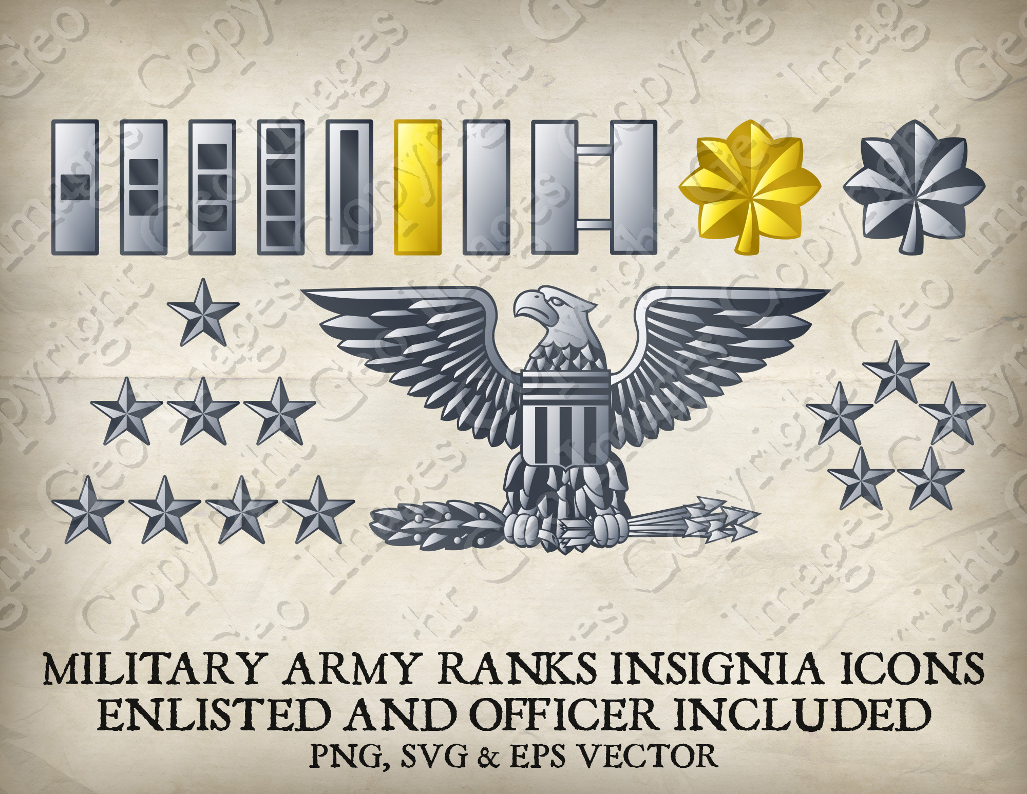 Army Rank United States US Military Insignia Officer Enlisted Badge ...