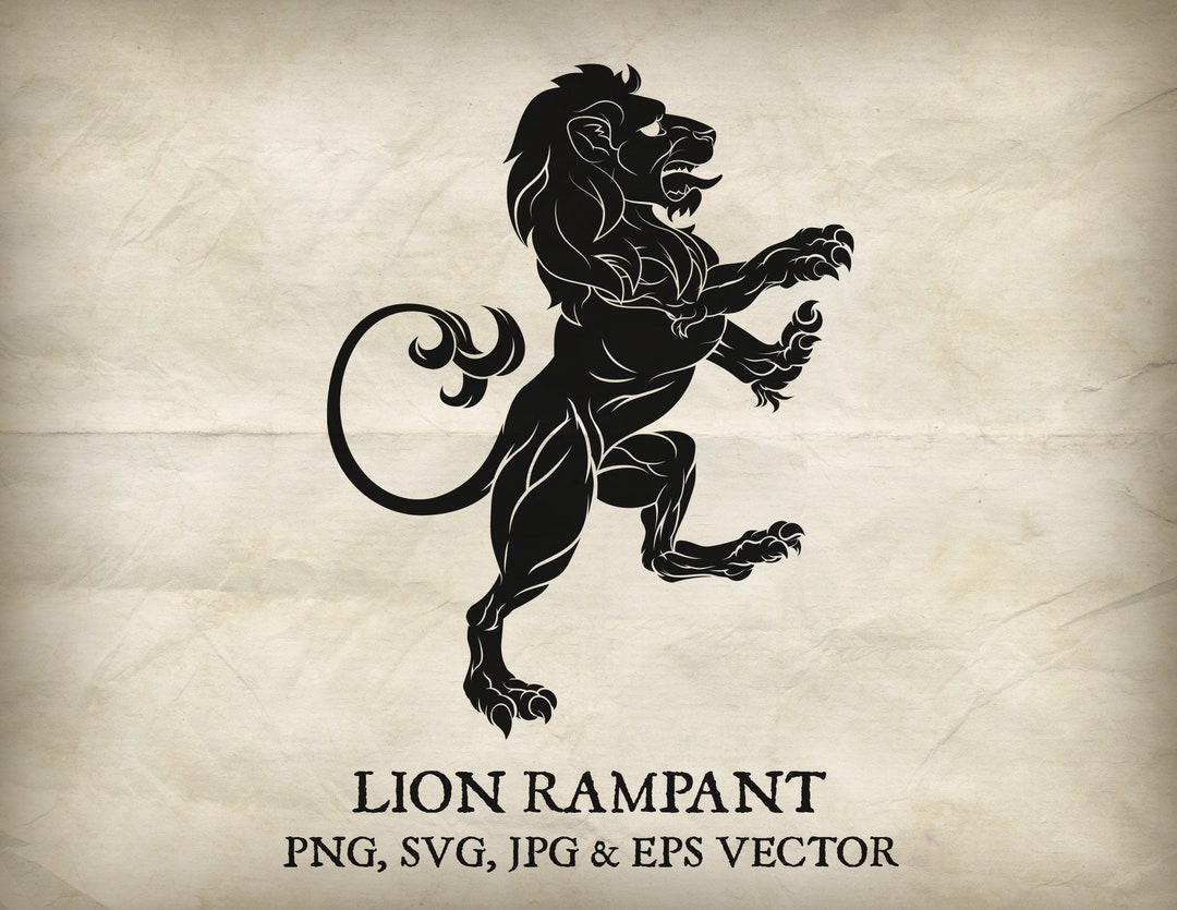 Lion Standing Rampant on Hind Legs Heraldic Crest Coat of Arms Heraldry ...