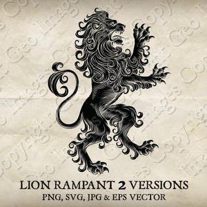 Lion Standing Rampant on Hind Legs Heraldic Crest Coat of Arms Heraldry ...