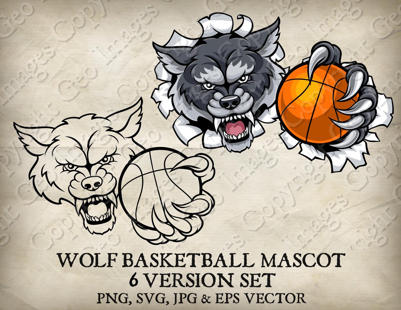 Wolf Holding Basketball Ball Team Mascot Timber Wolves Logo Cartoon. 6 ...