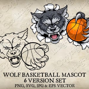 Wolf Holding Basketball Ball Team Mascot Timber Wolves Logo Cartoon. 6 ...