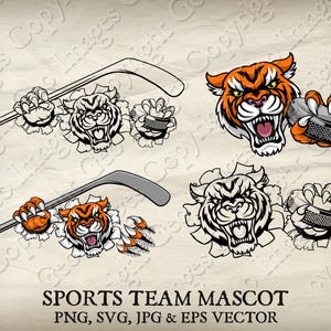 Tiger Hockey Mascot Tigers Logo Cartoon. 16 Versions. Holding Ice ...