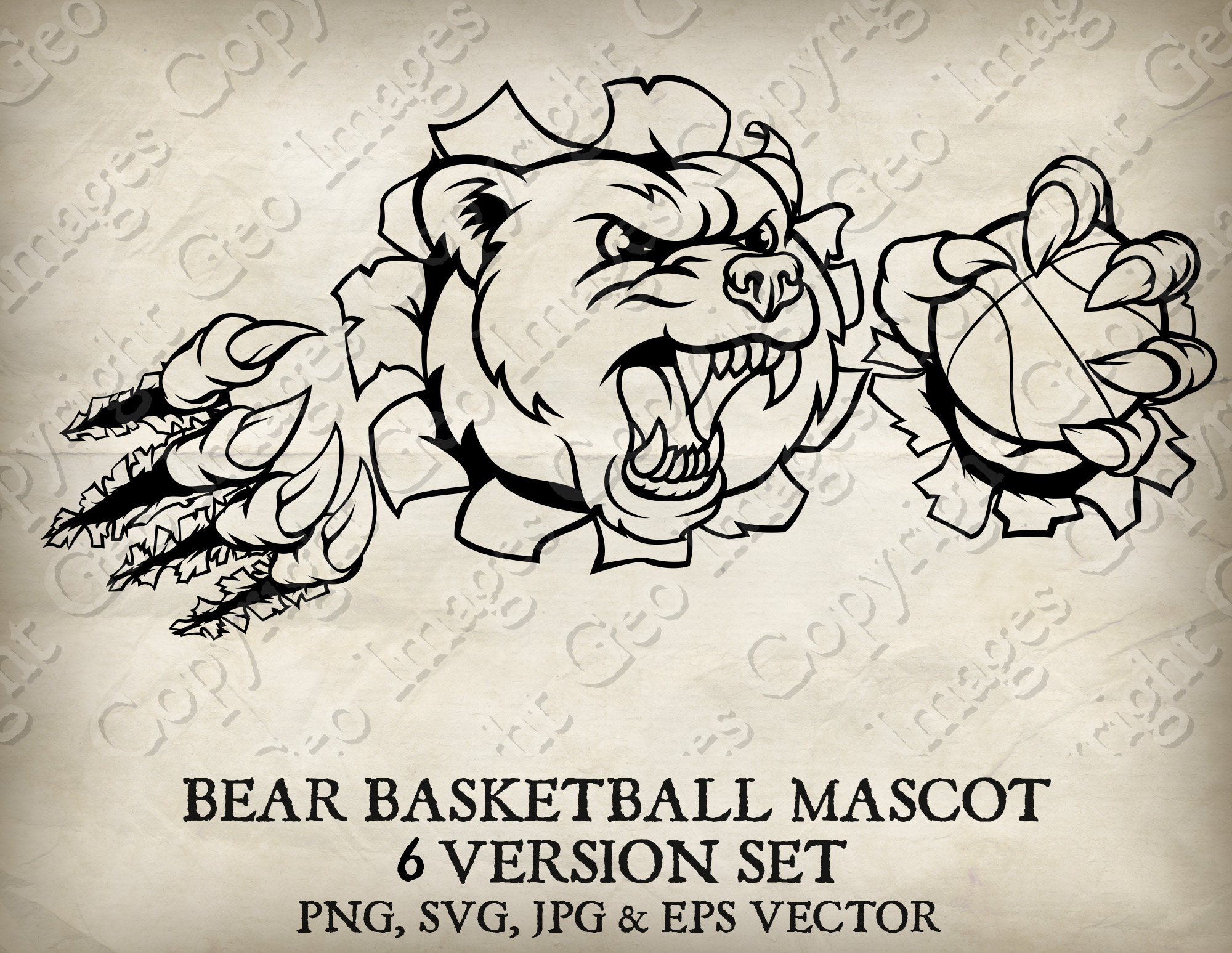 Bear Grizzly Basketball Ball Claws Mascot Bears Logo Cartoon. 6 ...