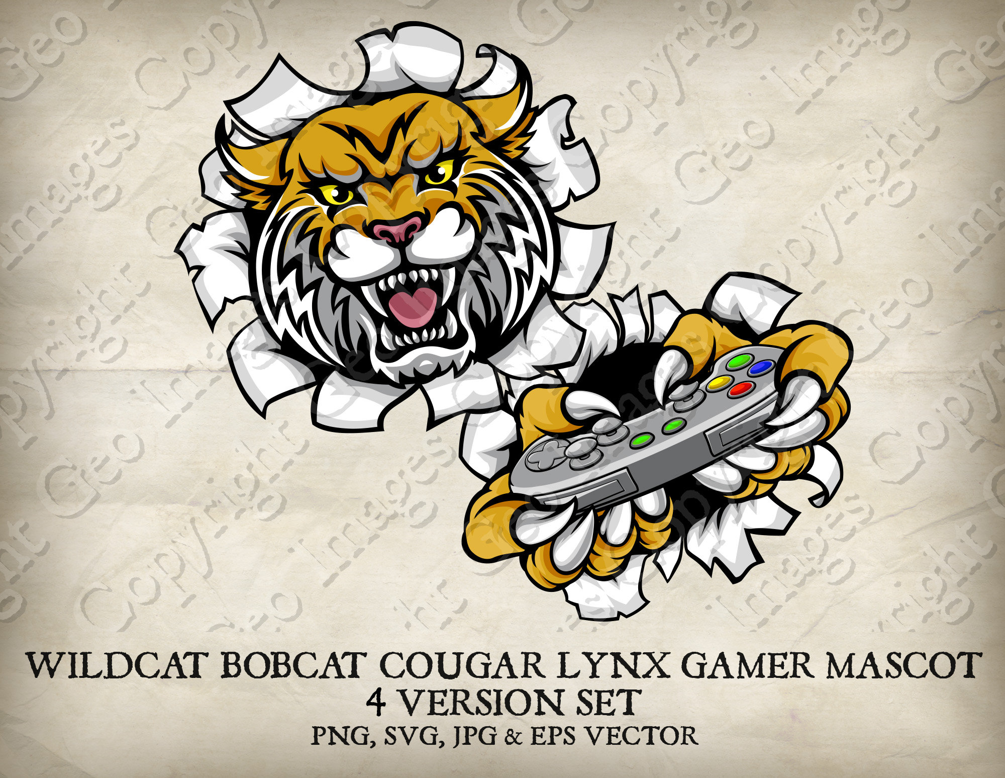 Wildcat Bobcat Cougar Lynx Lion Gamer Holding Video Game Controller ...